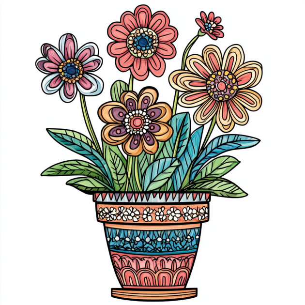 Flower Pot Pictures To Coloring Page | Coloring Pages Mimi Panda