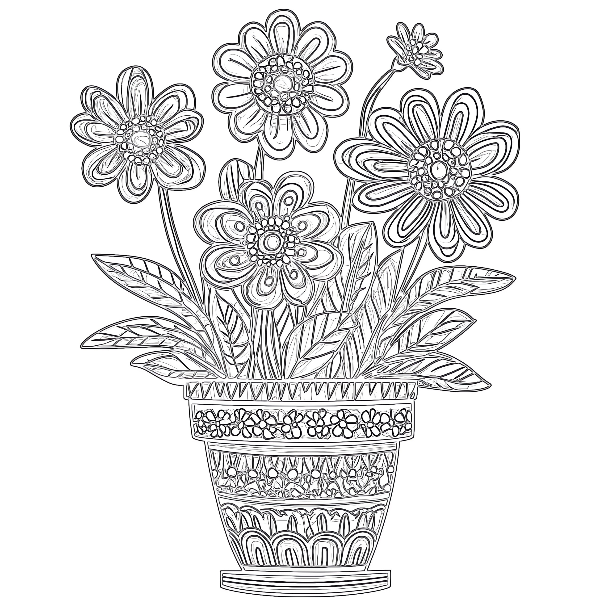 Pot Coloring Page Flower Pot Isolated Coloring Page For Kids Vector