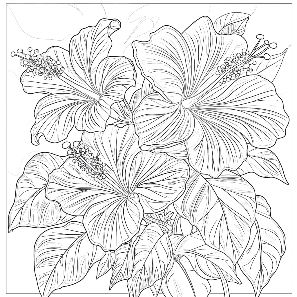 Hibiscus Colouring | Coloring Pages Mimi Panda