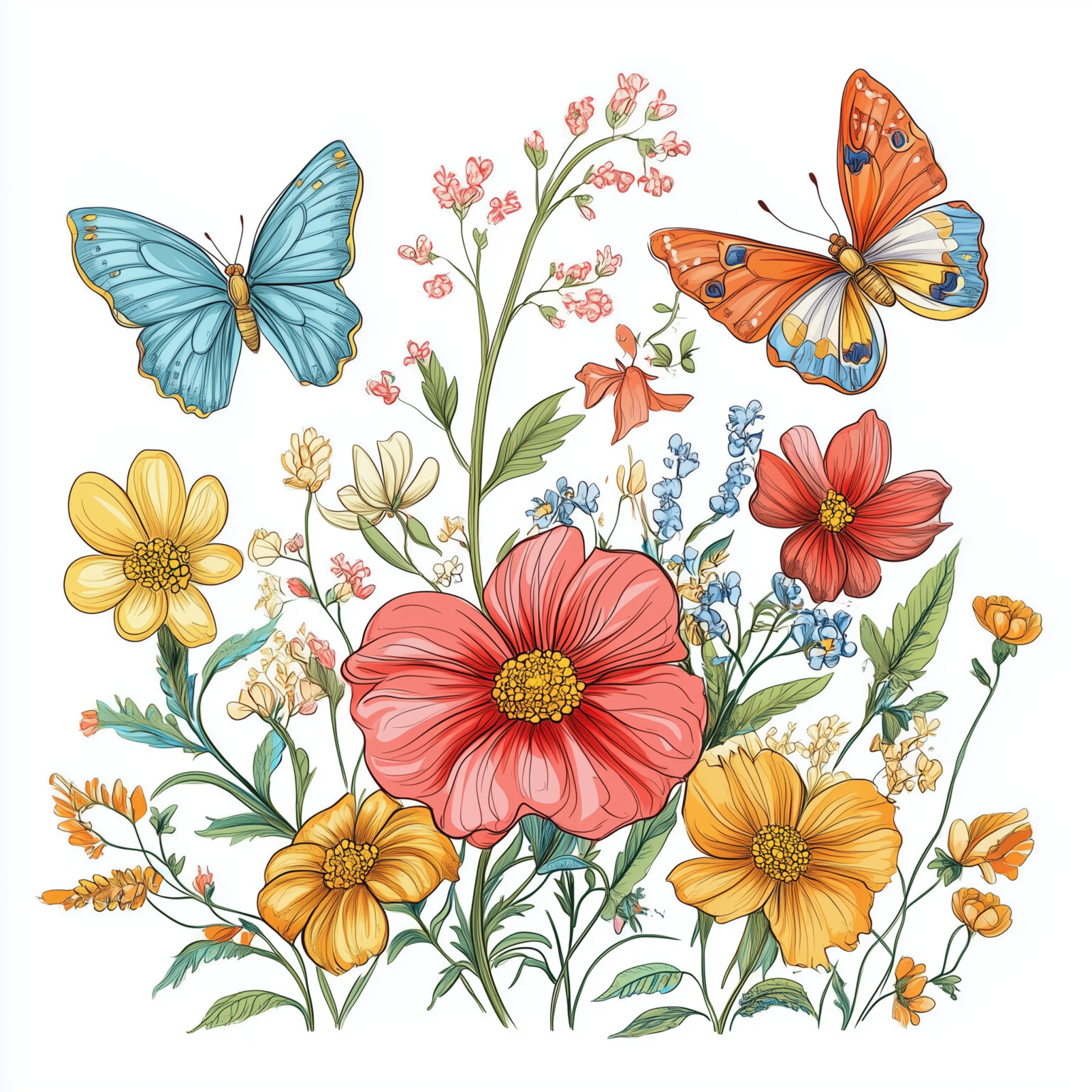 Pictures To Color Of Flowers And Butterflies | Coloring Pages Mimi Panda