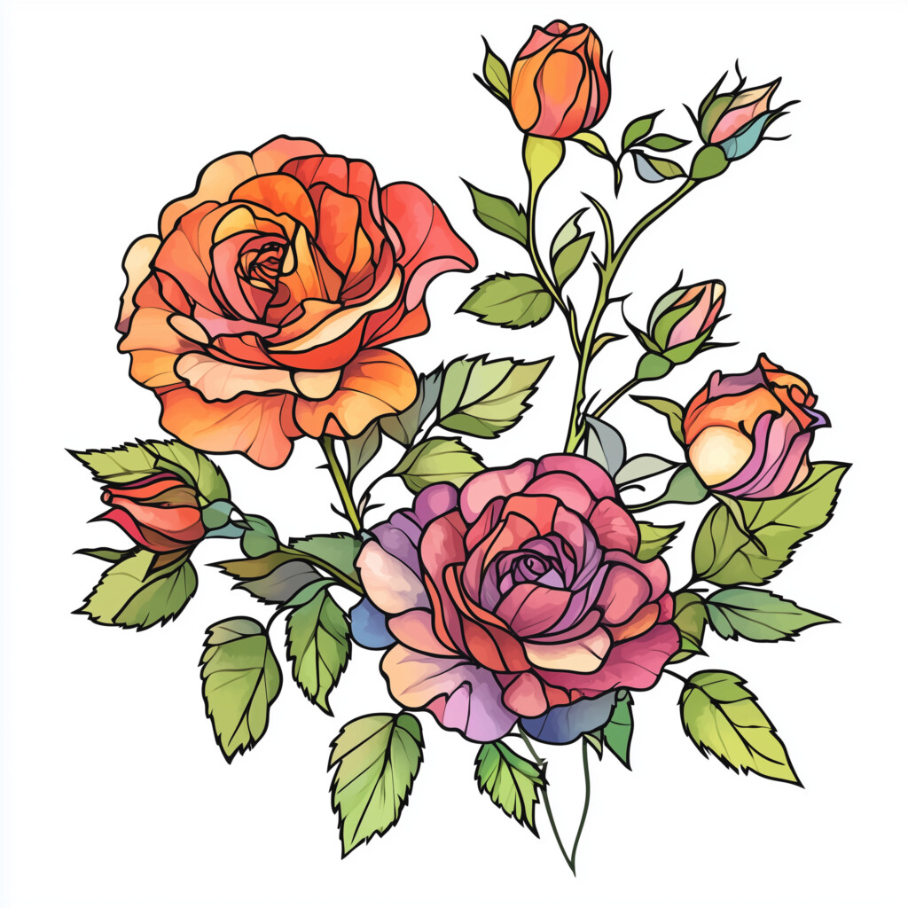 Rose Coloring Book Page | Coloring Pages Mimi Panda
