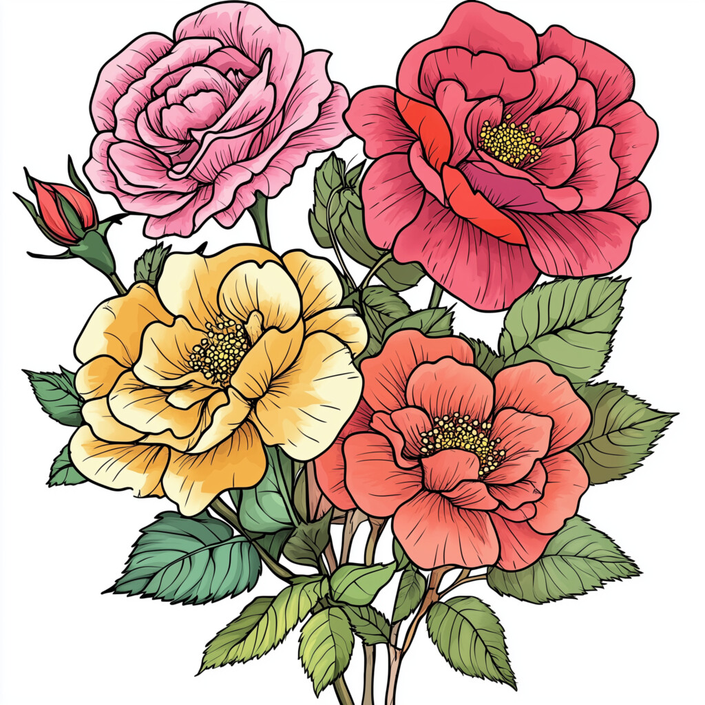 Flower Coloring Worksheet | Coloring Pages Mimi Panda