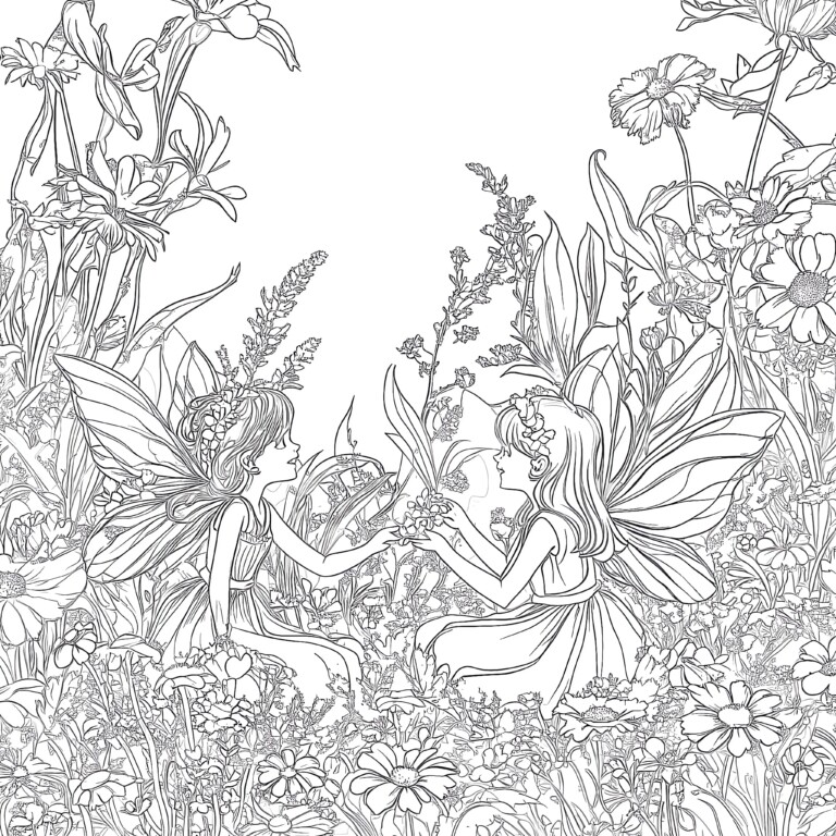 Fairies And Flowers Coloring Pages | Coloring Pages Mimi Panda