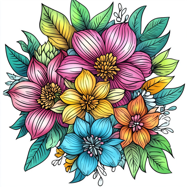 Easy Coloring Pages Flowers | Coloring Pages Mimi Panda