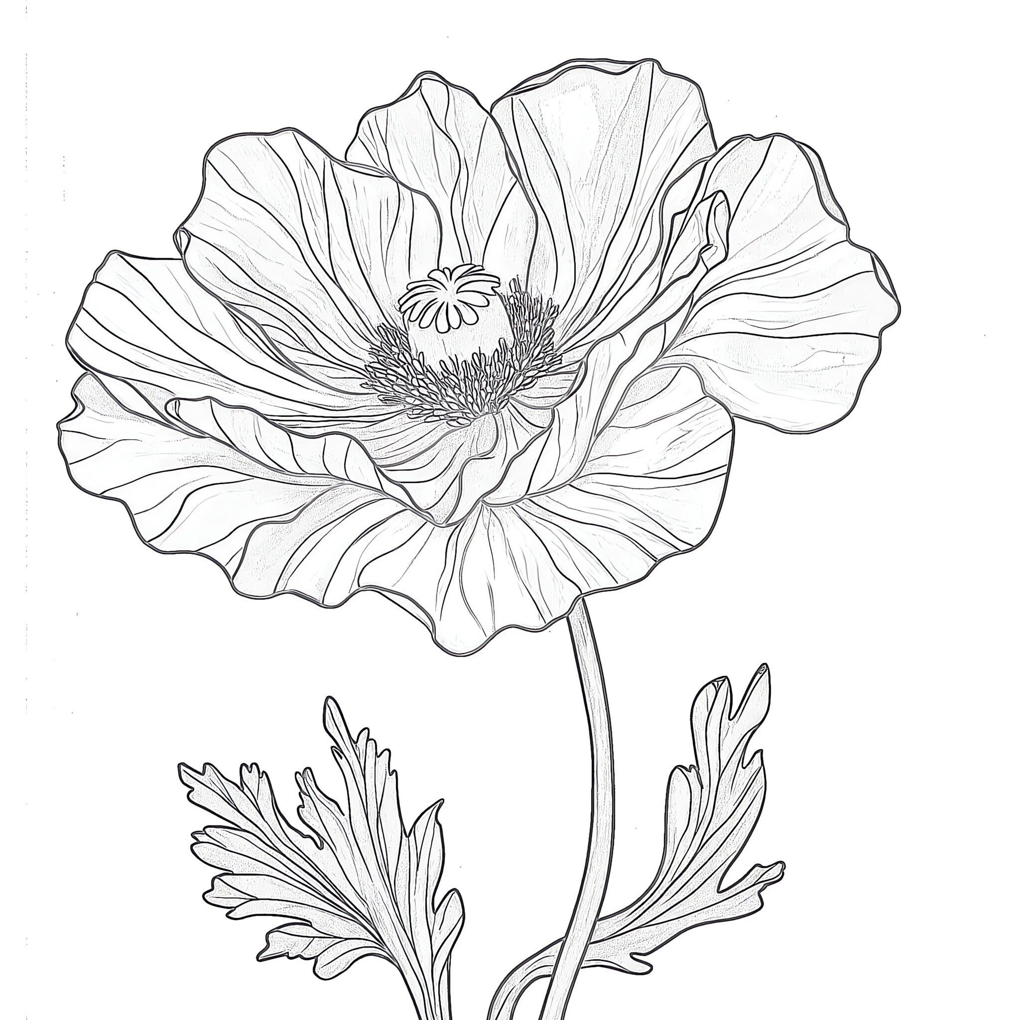 Poppy Flower Coloring Page | Coloring Pages Mimi Panda