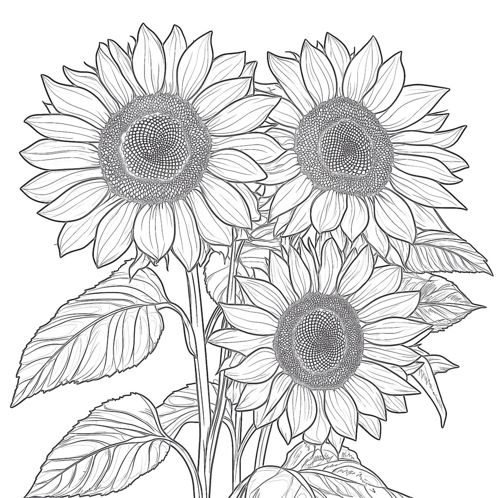 Printable Coloring Pages of Sunflowers | Coloring Pages Mimi Panda