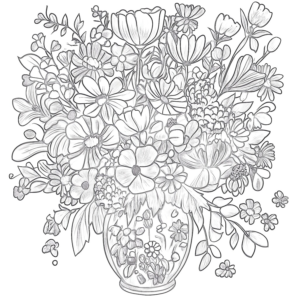 Printable Flower Bouquet Coloring Pages | Coloring Pages Mimi Panda