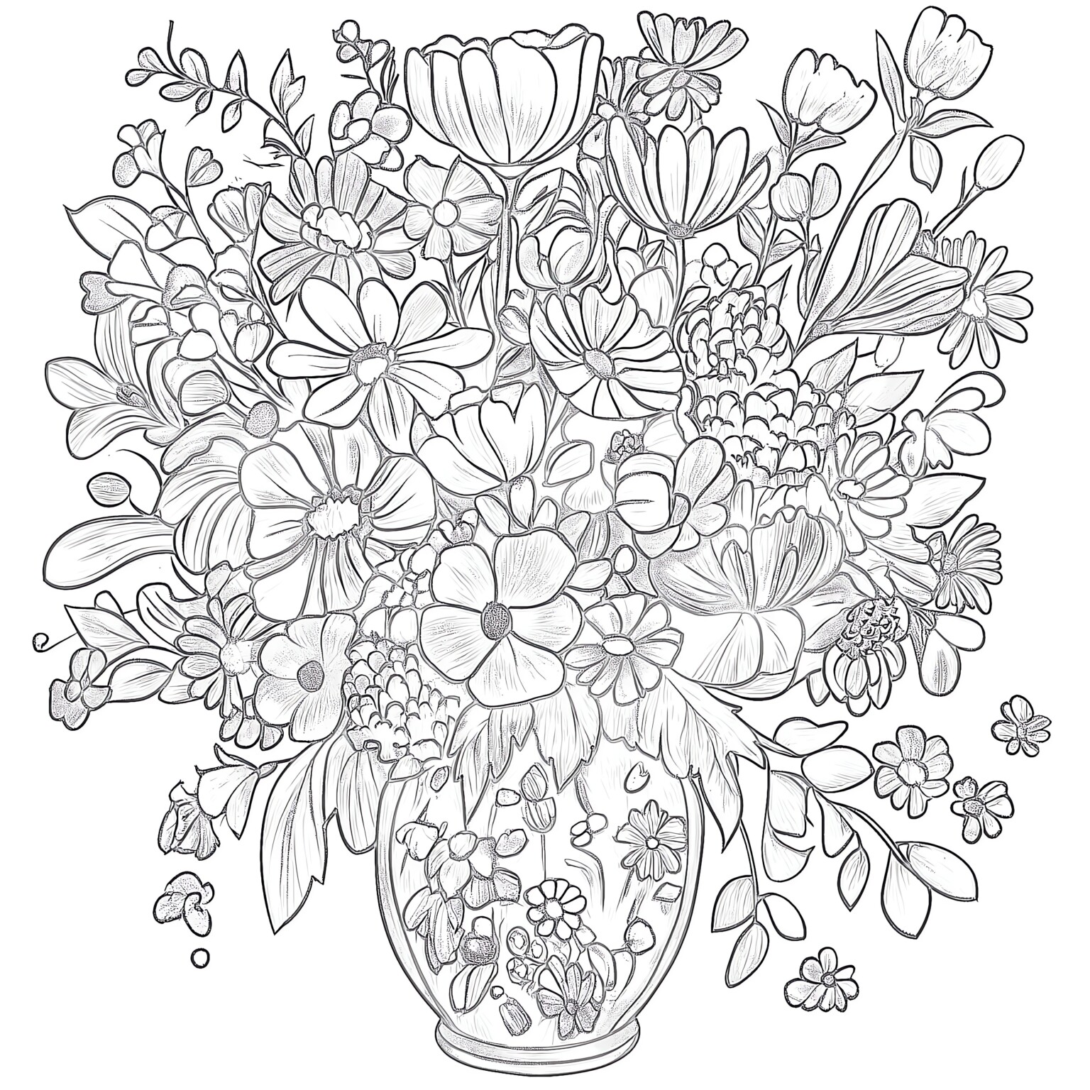 Printable Flower Bouquet Coloring Pages | Coloring Pages Mimi Panda