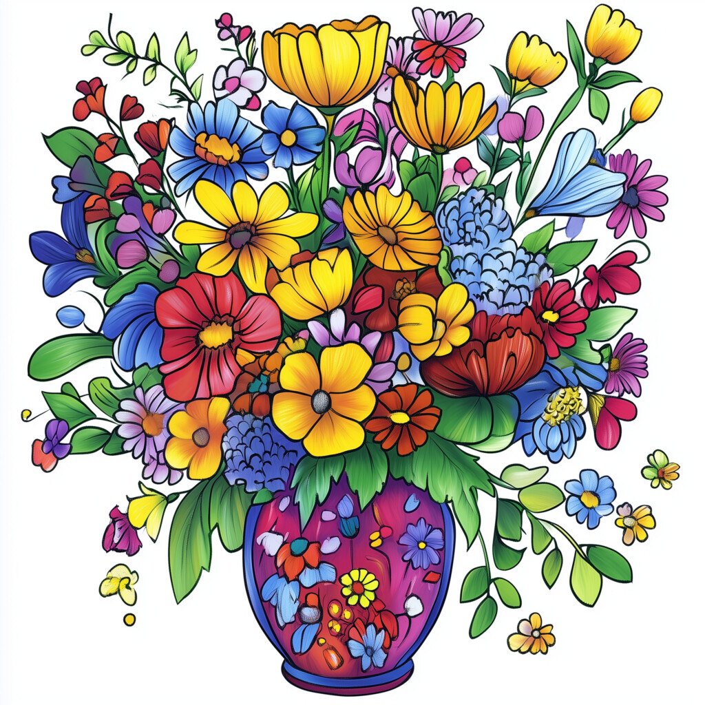 Printable Flower Bouquet Coloring Pages | Coloring Pages Mimi Panda