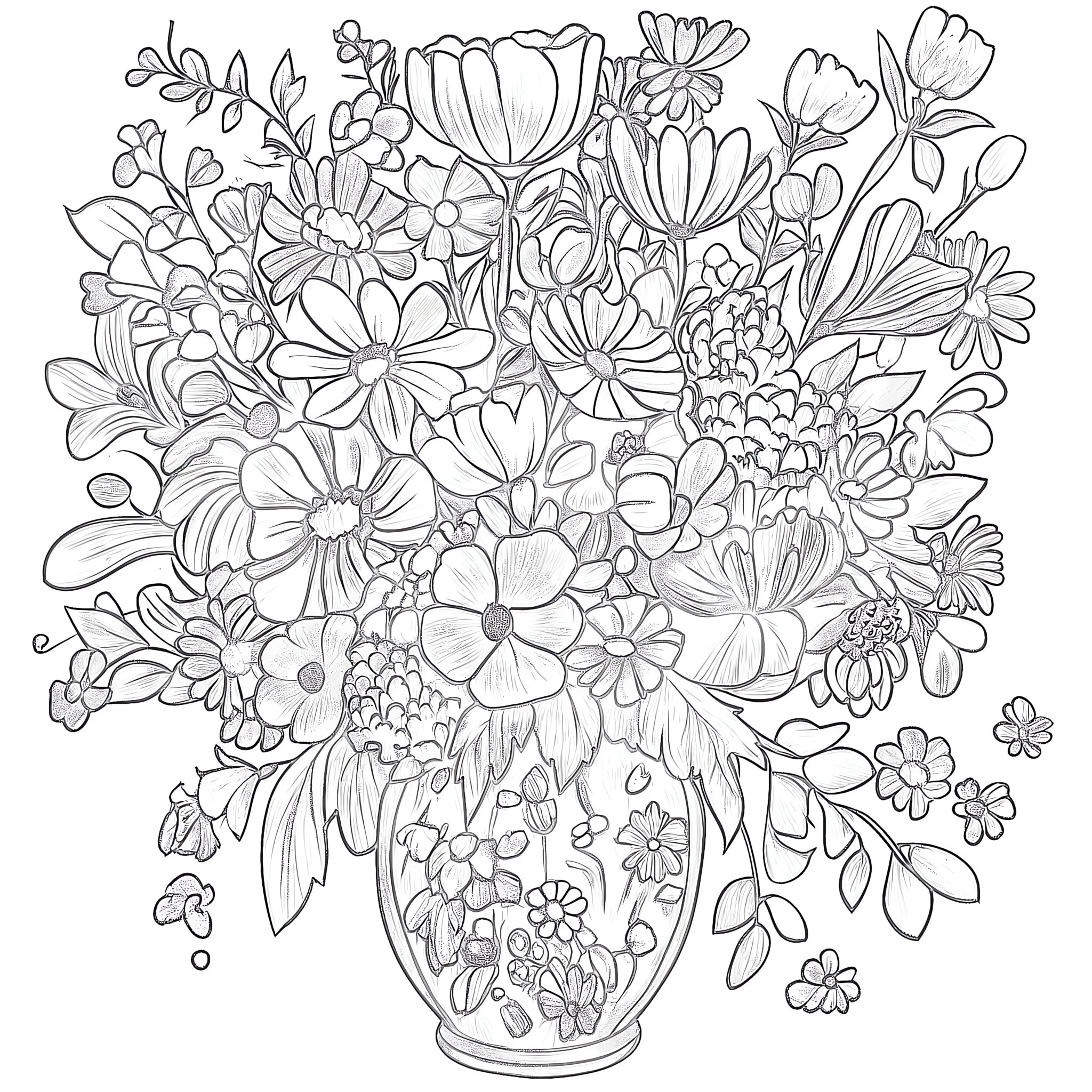 Printable Flower Bouquet Coloring Pages | Coloring Pages Mimi Panda