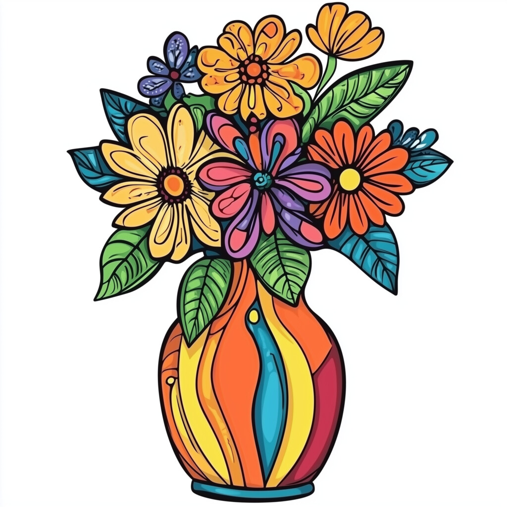 Printable Flower Vase Coloring Pages | Coloring Pages Mimi Panda