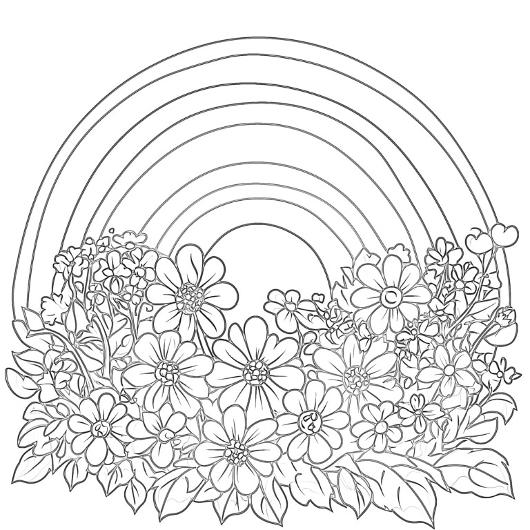 Rainbow And Flowers Coloring Page | Coloring Pages Mimi Panda