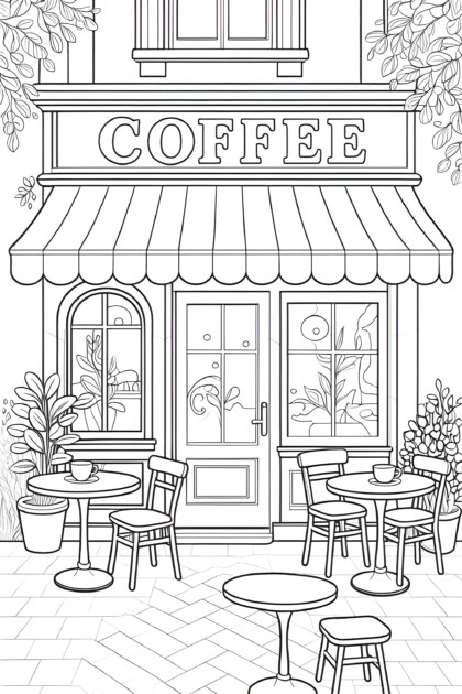 Unique Coffee Shop Coloring Page | Coloring Pages Mimi Panda