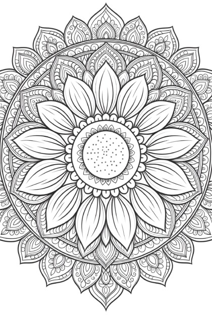 Sunflower Mandala Coloring Page | Coloring Pages Mimi Panda