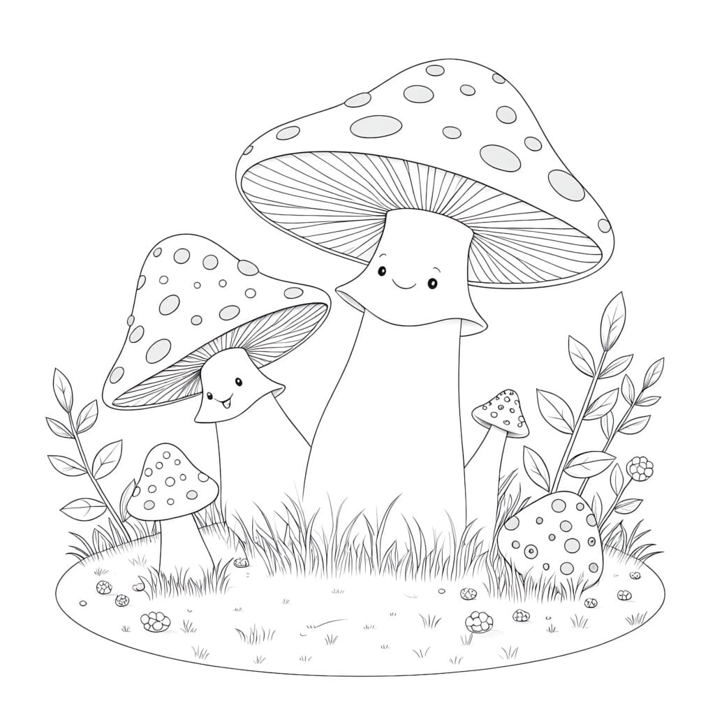 Mushroom Colouring Page | Coloring Pages Mimi Panda