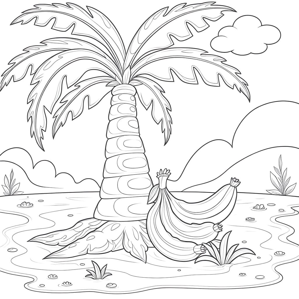 Banana Tree Coloring Page | Coloring Pages Mimi Panda