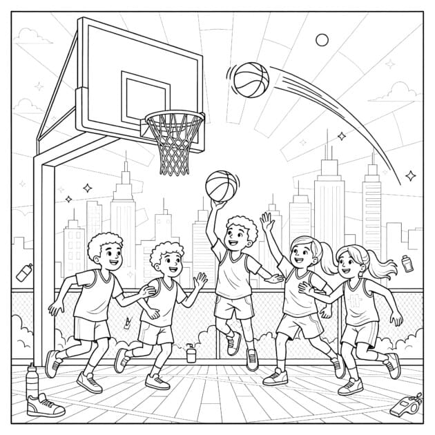 Basketball Color Sheet | Coloring Pages Mimi Panda