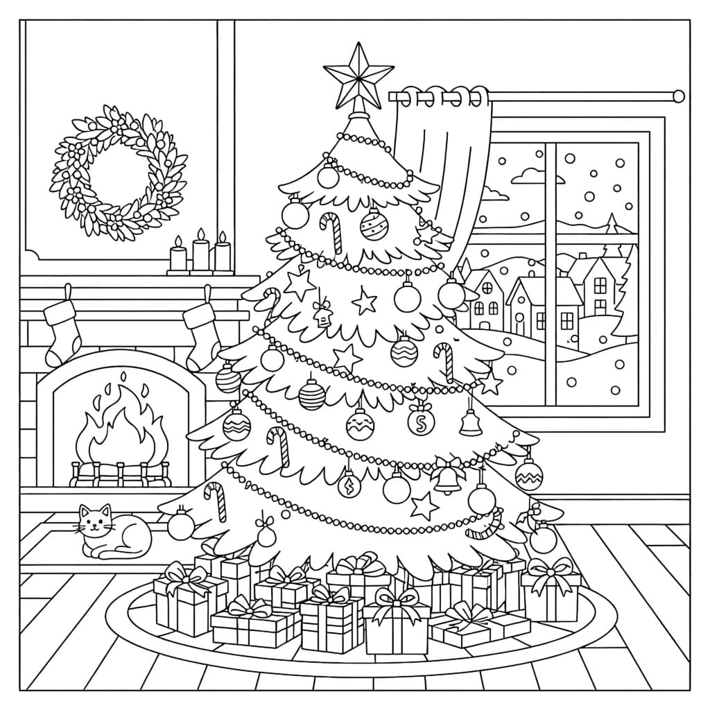 Xmas Tree Coloring Page | Coloring Pages Mimi Panda