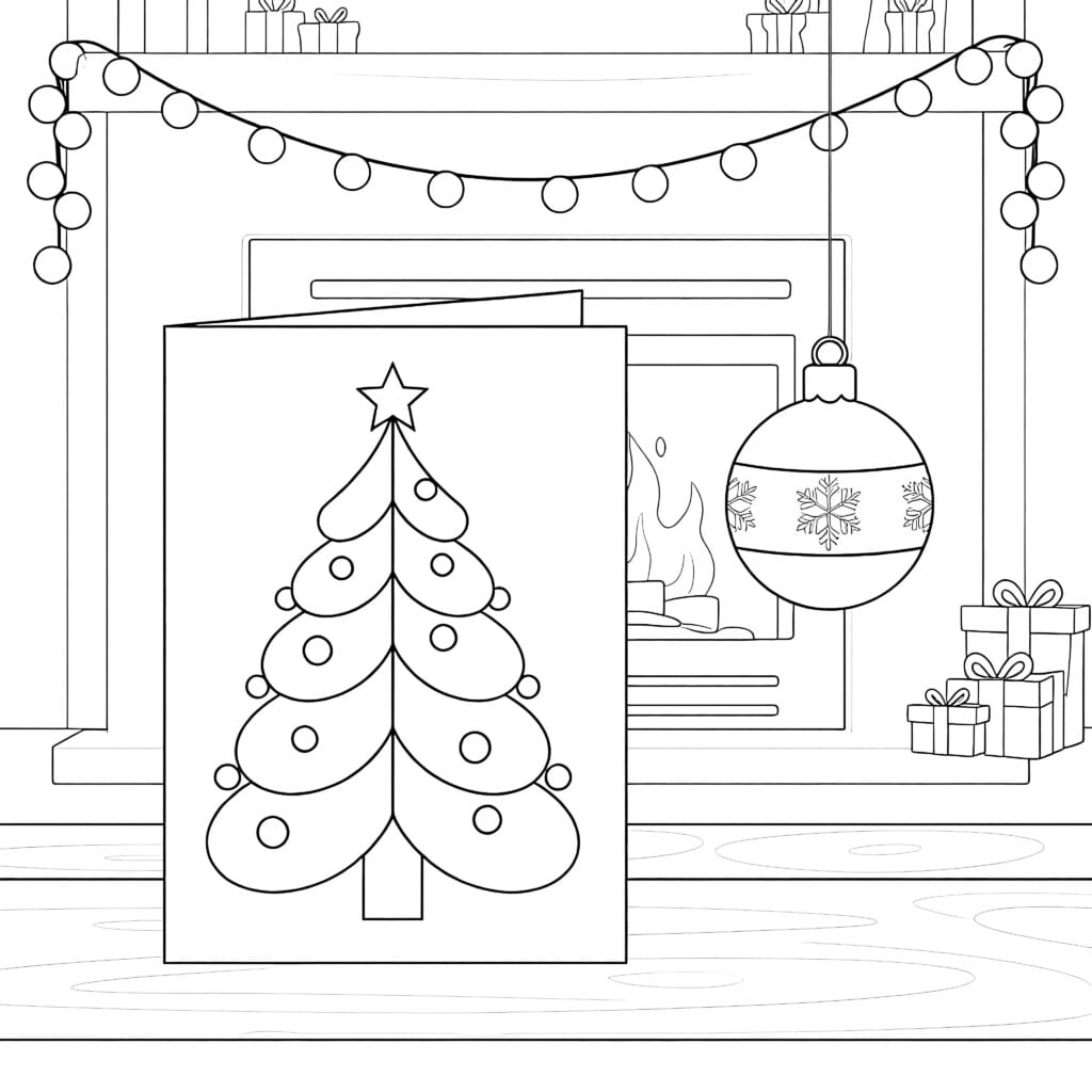 Christmas Card Coloring Page | Coloring Pages Mimi Panda