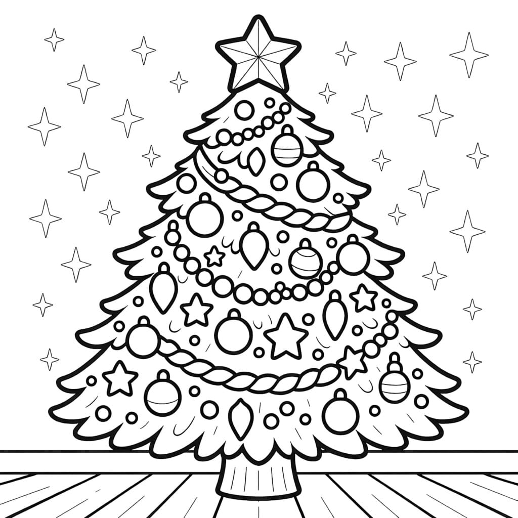Christmas Coloring Tree | Coloring Pages Mimi Panda