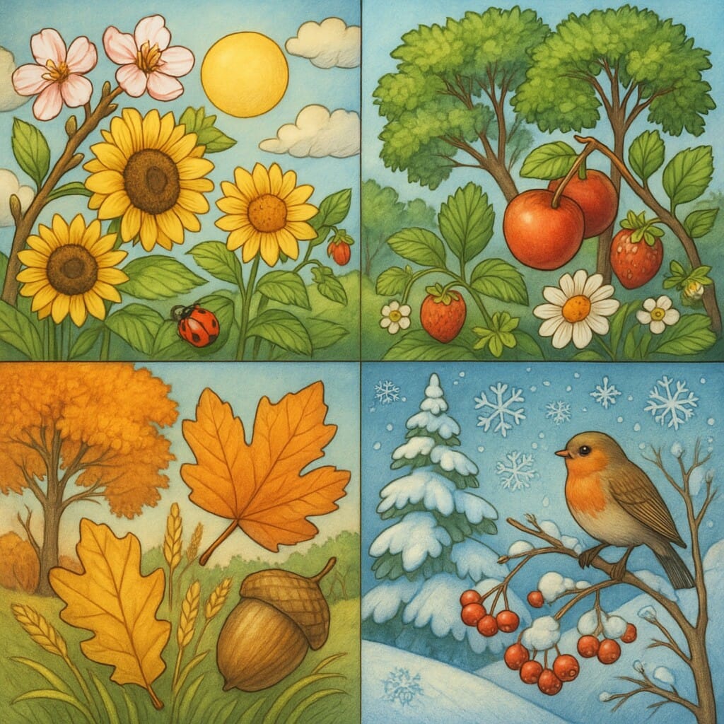 Four Seasons Coloring Page | Coloring Pages Mimi Panda