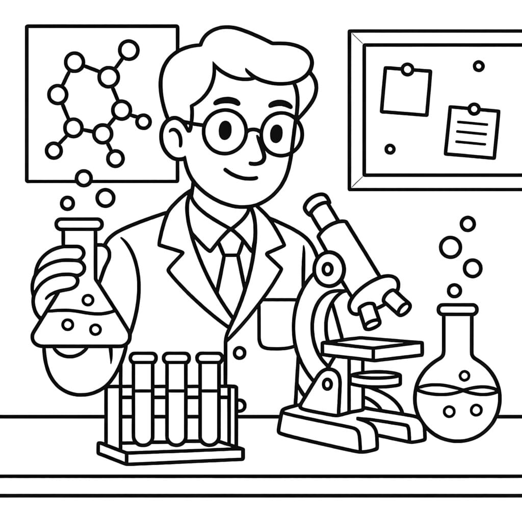 Scientist Coloring Sheet | Coloring Pages Mimi Panda