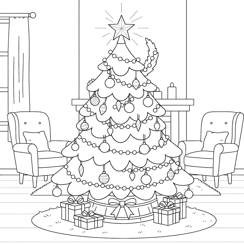 Christmas Colouring Tree | Coloring Pages Mimi Panda