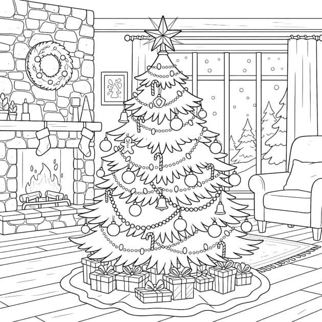 Christmas Tree Colouring | Coloring Pages Mimi Panda