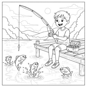 Fishing Color Page | Coloring Pages Mimi Panda