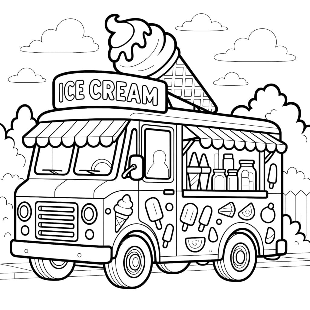 Ice Cream Truck Coloring Page | Coloring Pages Mimi Panda