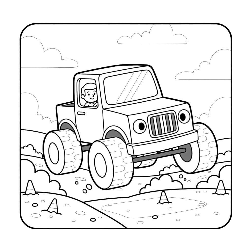 Easy Monster Truck Coloring Page | Coloring Pages Mimi Panda