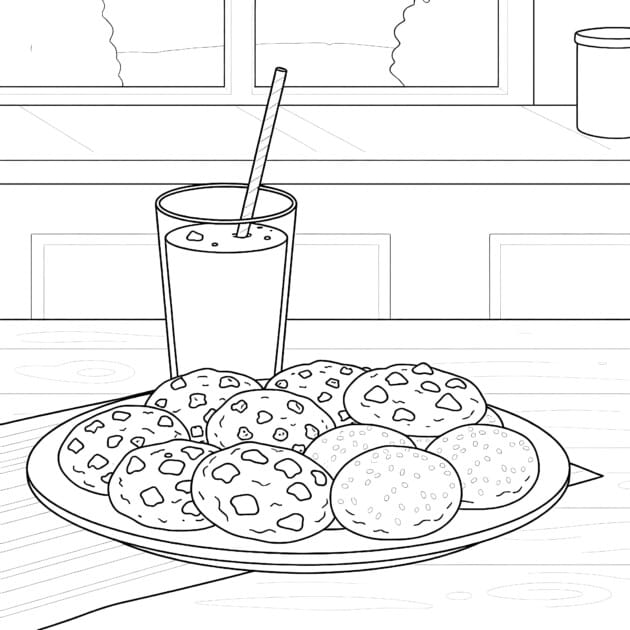 Cookies And Milk Coloring Page | Coloring Pages Mimi Panda