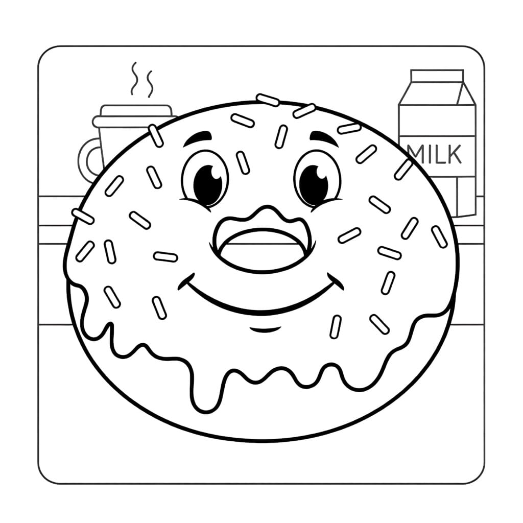Cute Donut Coloring Page | Coloring Pages Mimi Panda