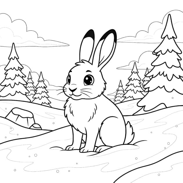 Arctic Hare In Snow Coloring Page | Coloring Pages Mimi Panda