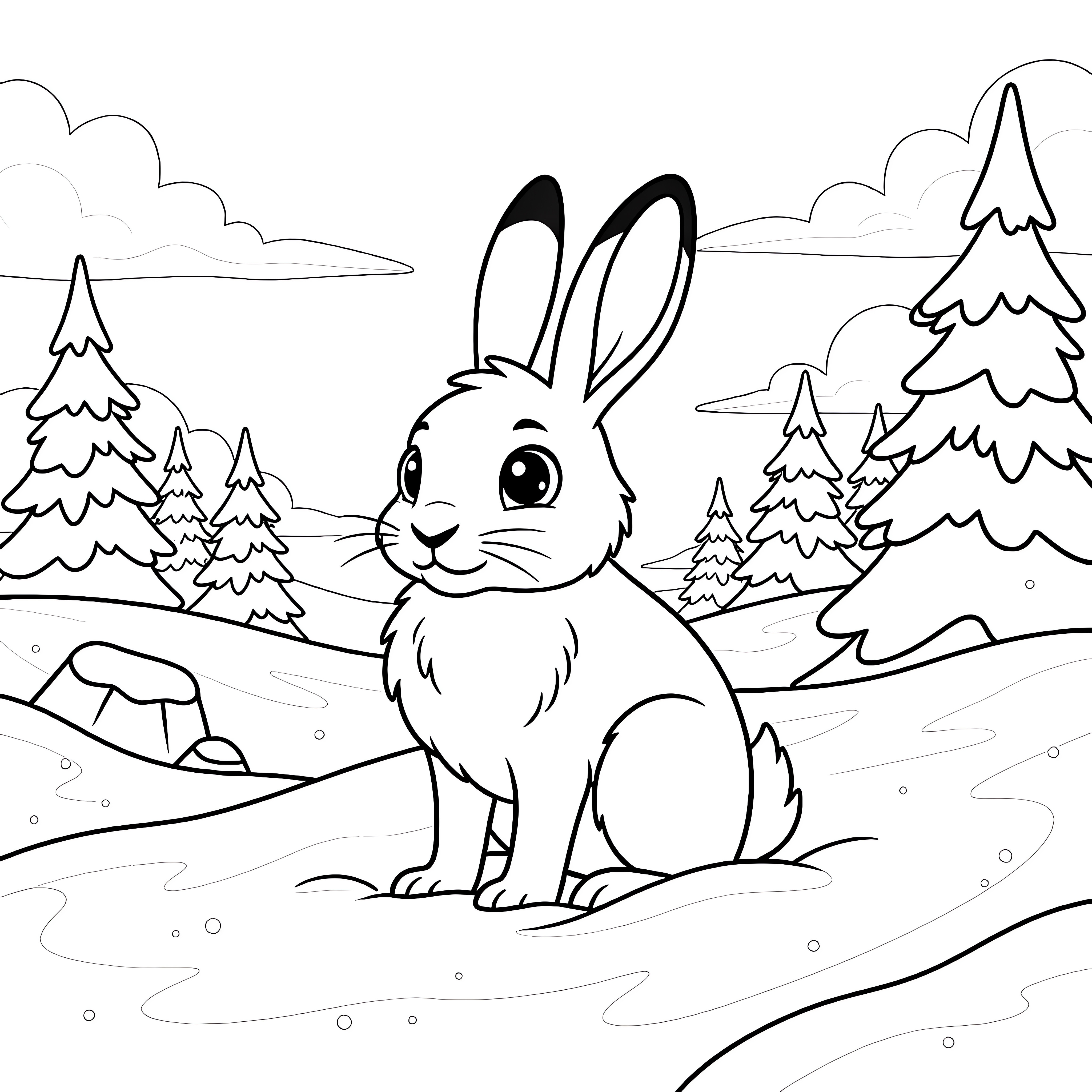 Arctic Hare In Snow Coloring Page | Coloring Pages Mimi Panda