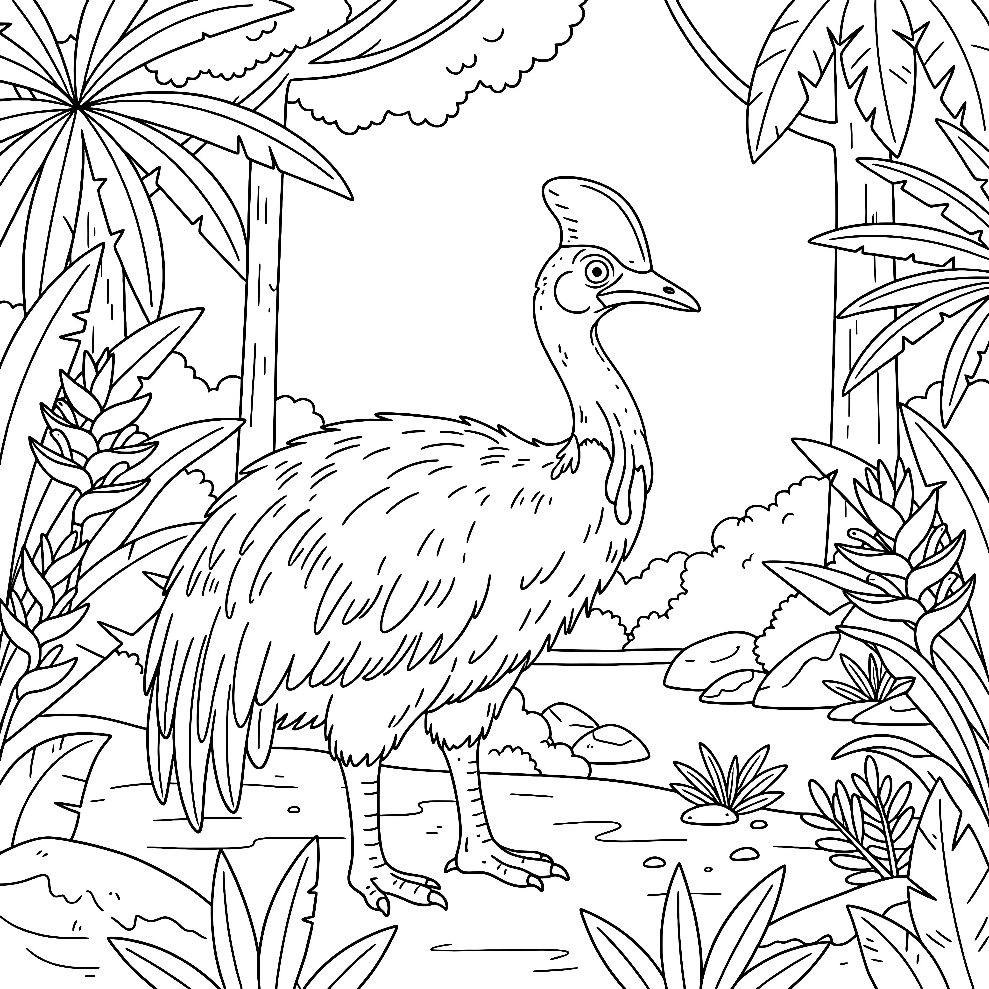 Cassowary In Rainforest Coloring Page | Coloring Pages Mimi Panda