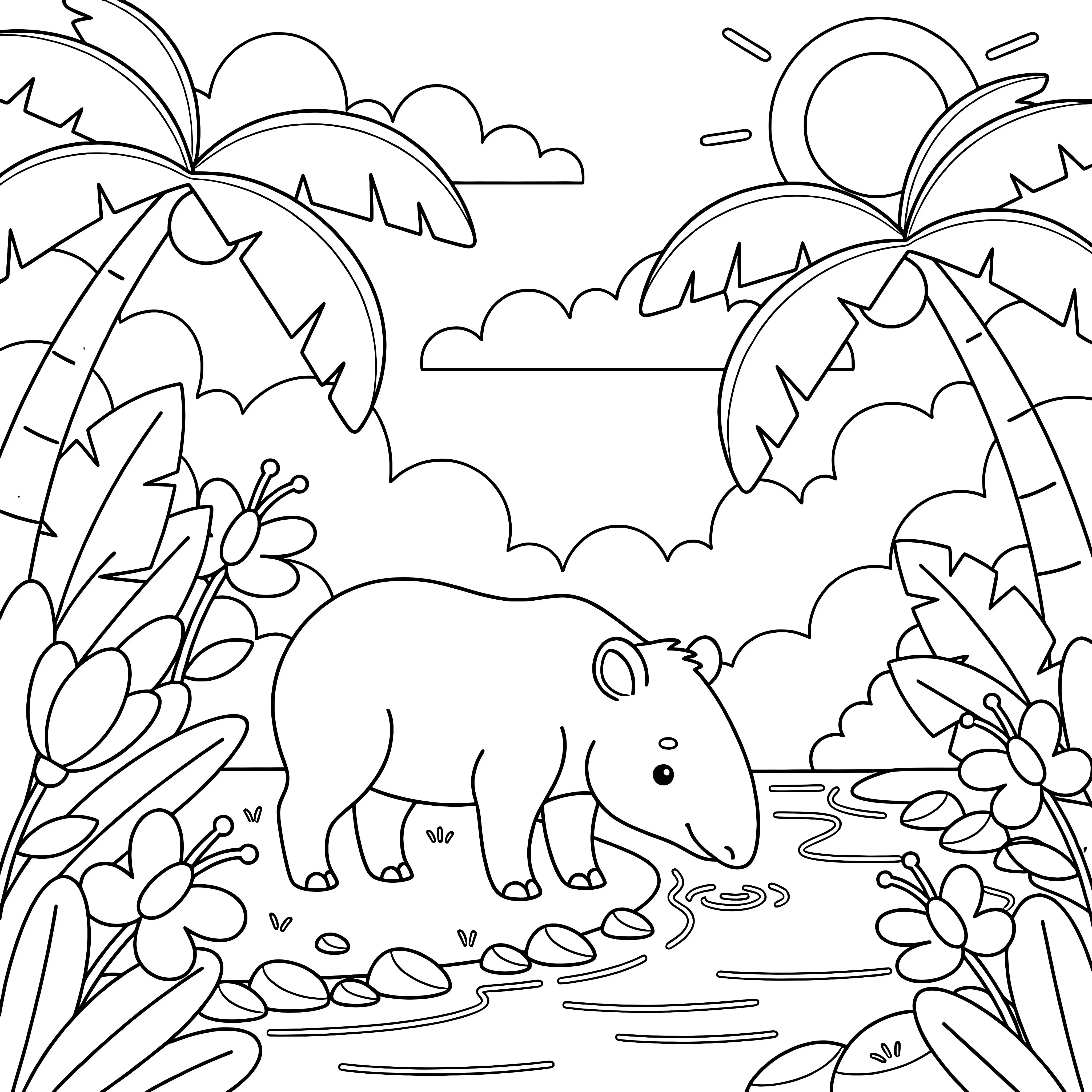 Tapir By Riverbank Coloring Page | Coloring Pages Mimi Panda