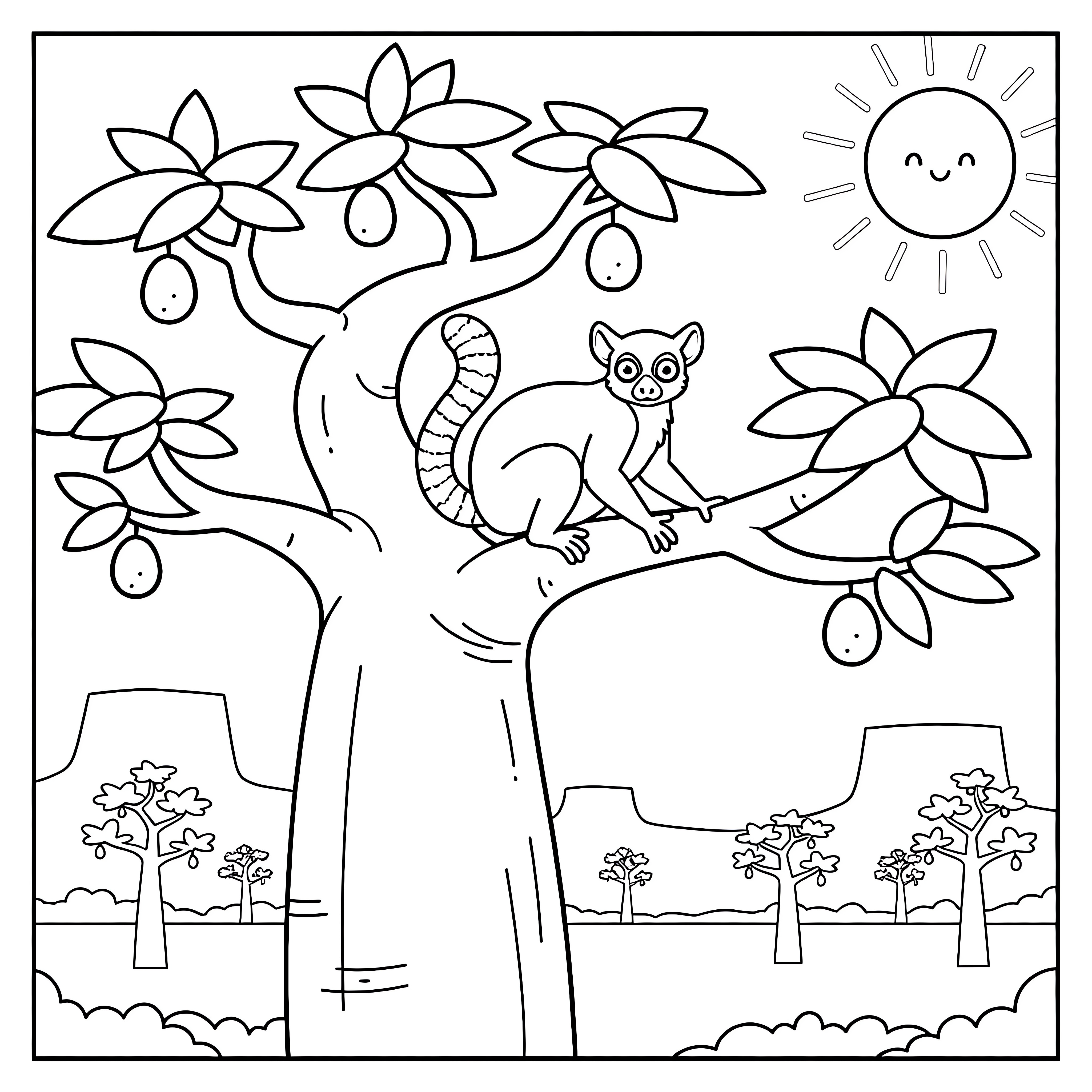 Lemur On Baobab Tree Coloring Page | Coloring Pages Mimi Panda