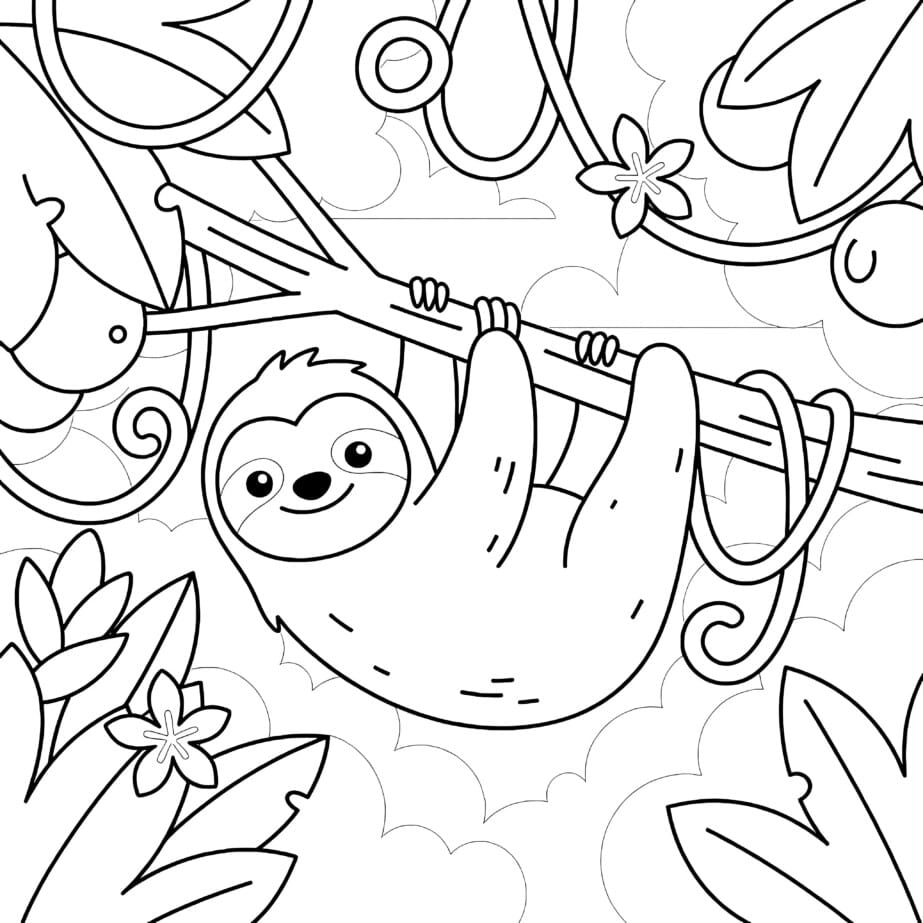 Sloth In Canopy Coloring Page | Coloring Pages Mimi Panda