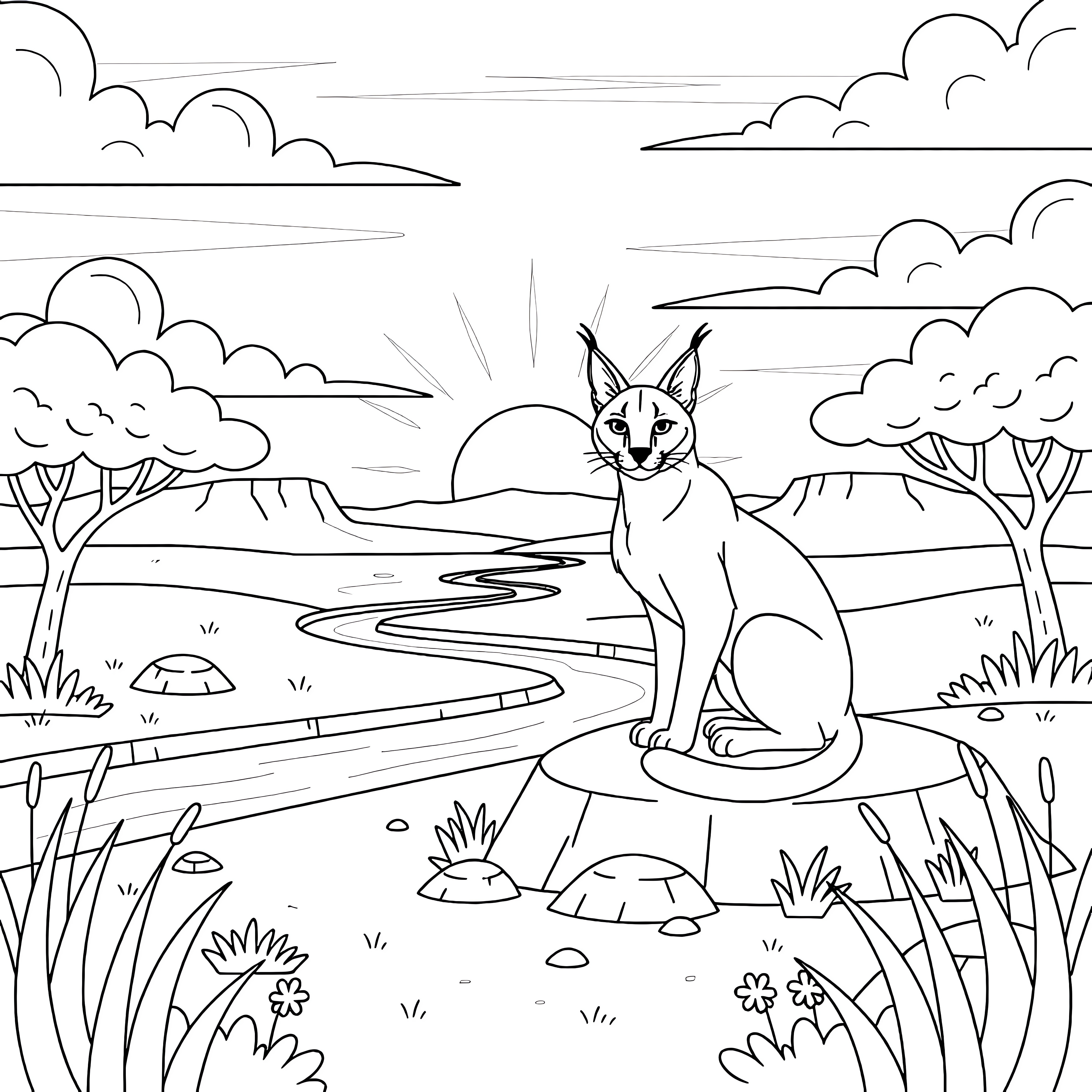 Caracal At Sunrise Coloring Page | Coloring Pages Mimi Panda