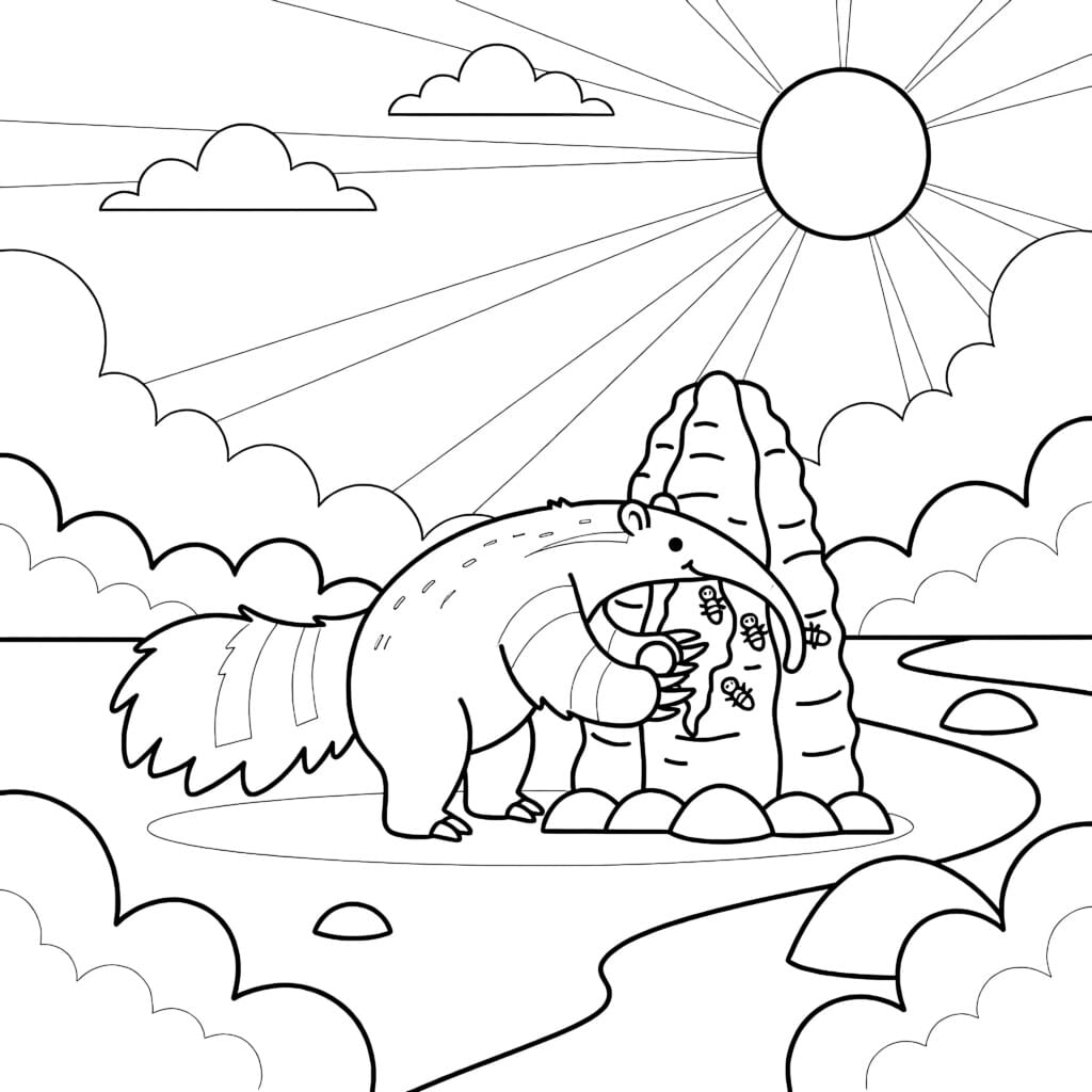 Anteater With Termite Mound Coloring Page | Coloring Pages Mimi Panda