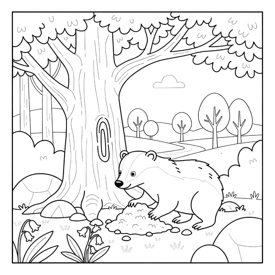 Badger In Forest Coloring Page | Coloring Pages Mimi Panda