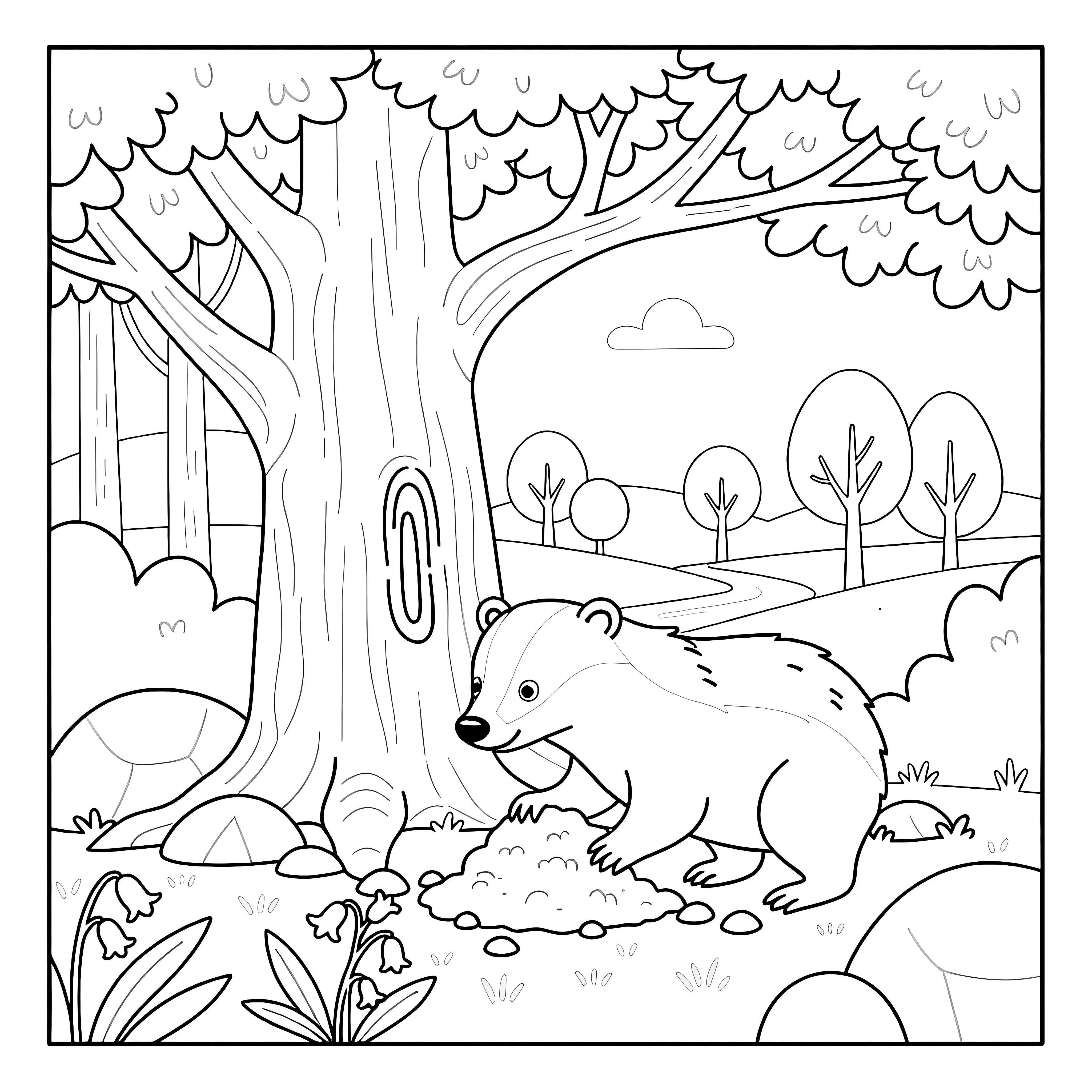 Badger In Forest Coloring Page | Coloring Pages Mimi Panda
