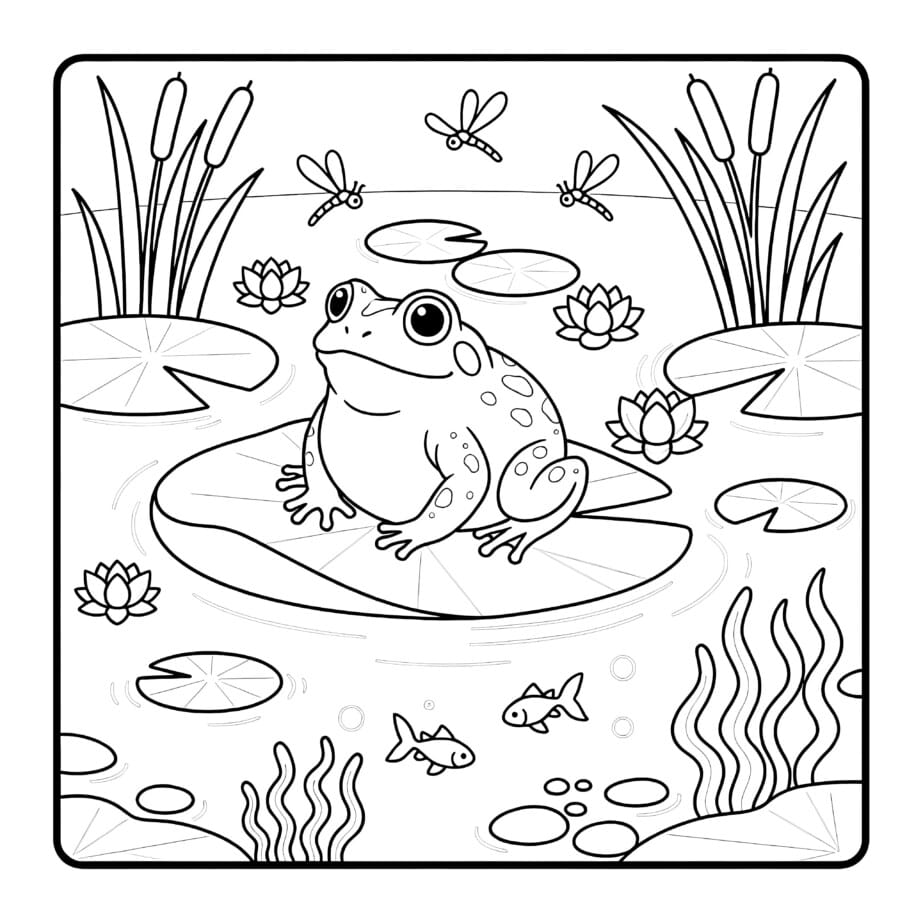 Toad On Lily Pad Coloring Page | Coloring Pages Mimi Panda