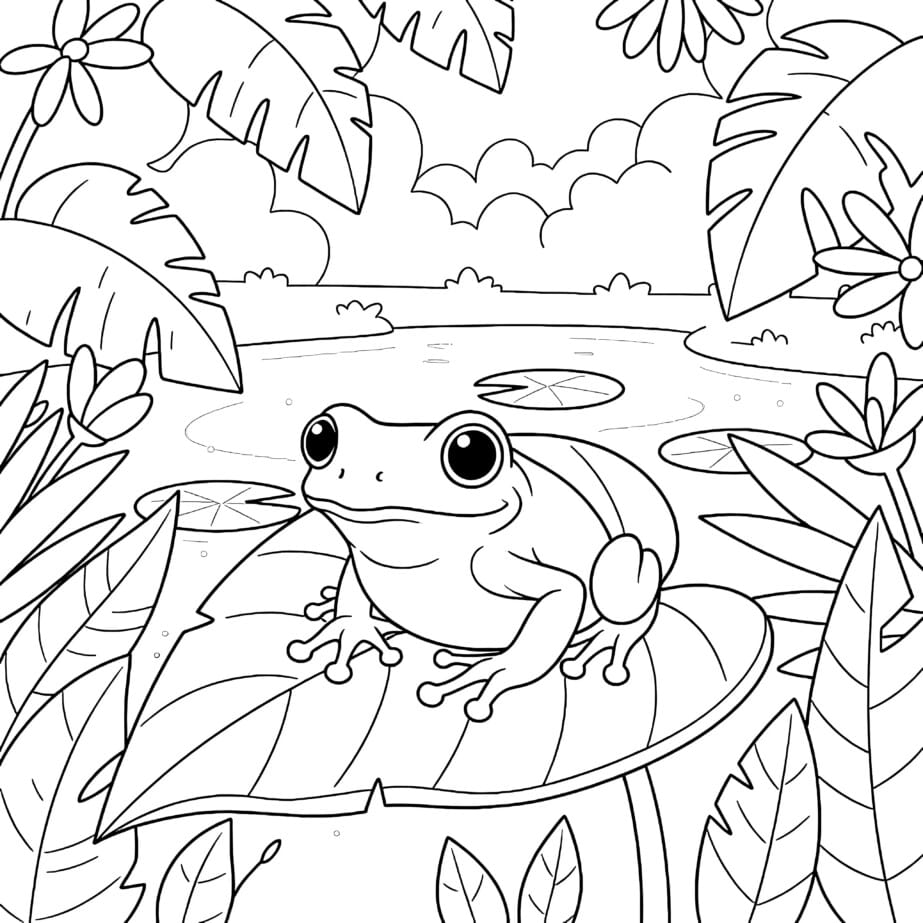 Tree Frog On Leaf Coloring Page | Coloring Pages Mimi Panda