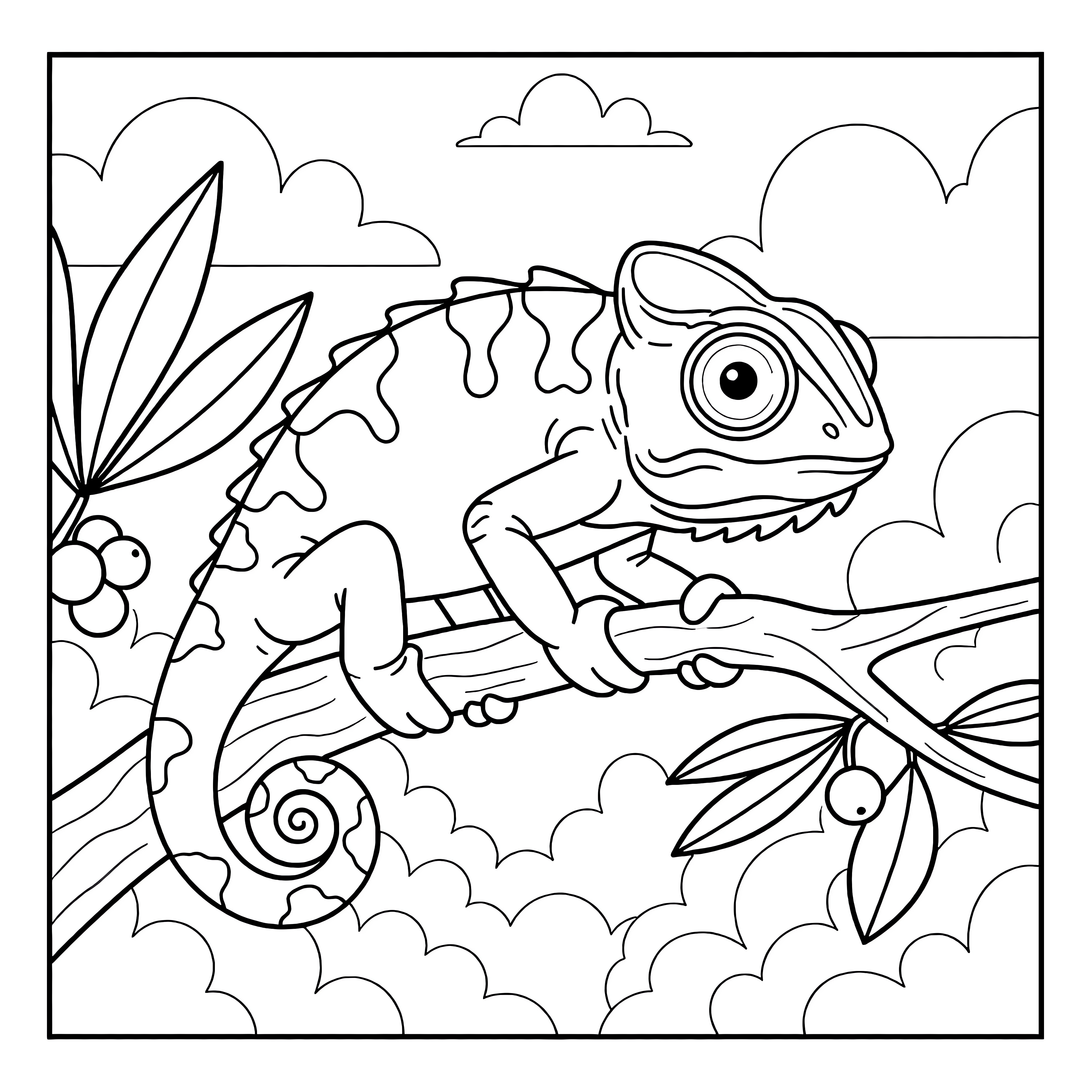 Chameleon On Twig Coloring Page | Coloring Pages Mimi Panda