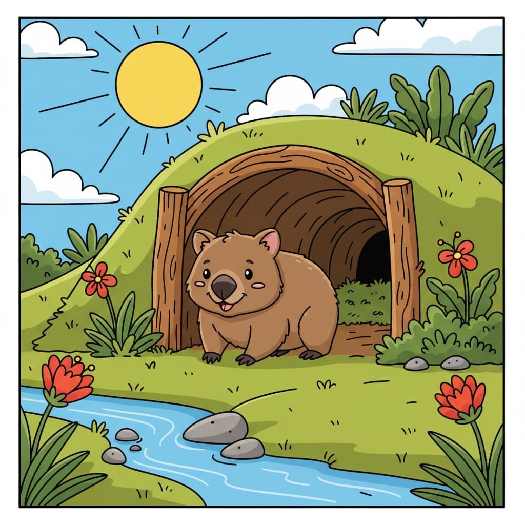Wombat With Burrow Coloring Page | Coloring Pages Mimi Panda