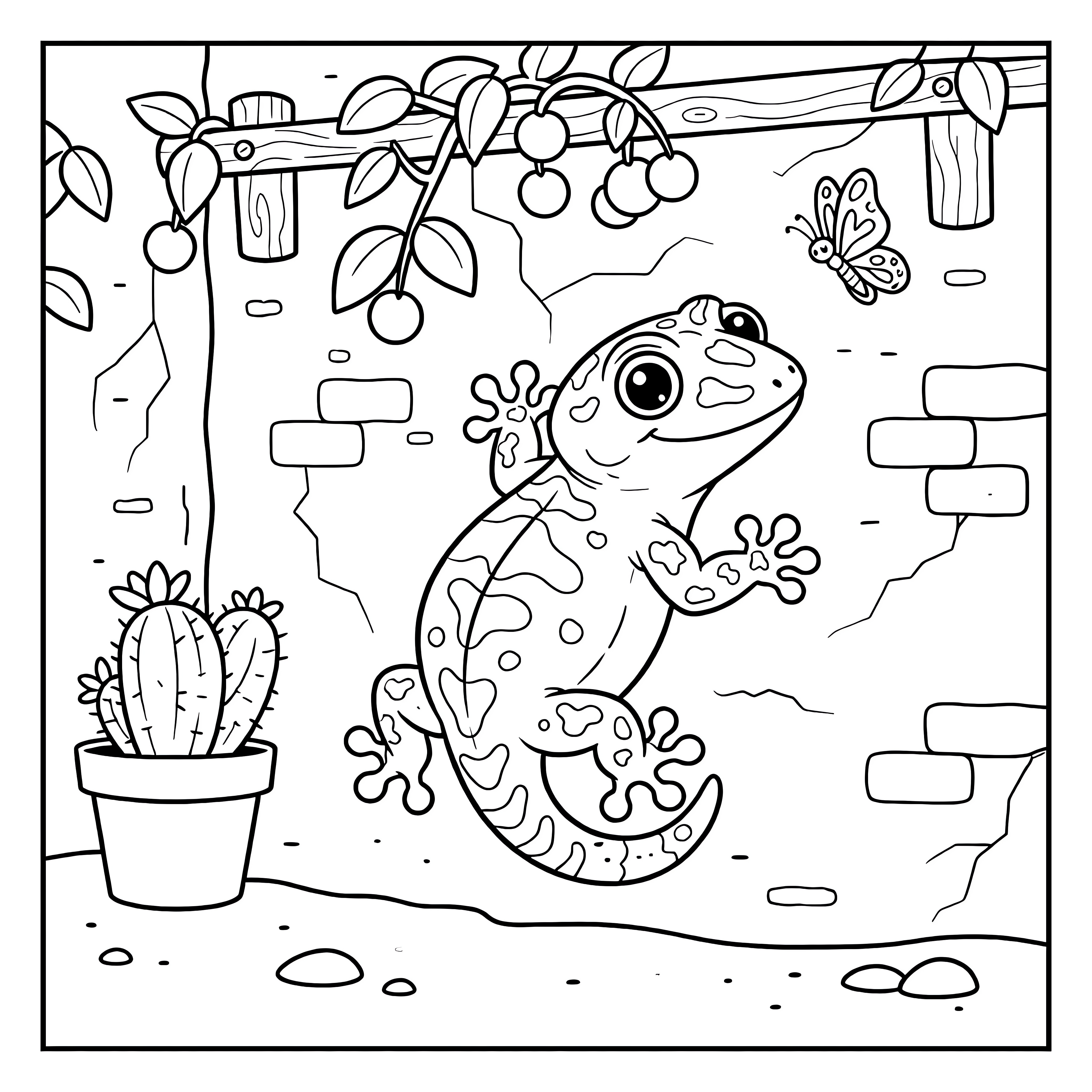 Gecko On Wall Coloring Page | Coloring Pages Mimi Panda