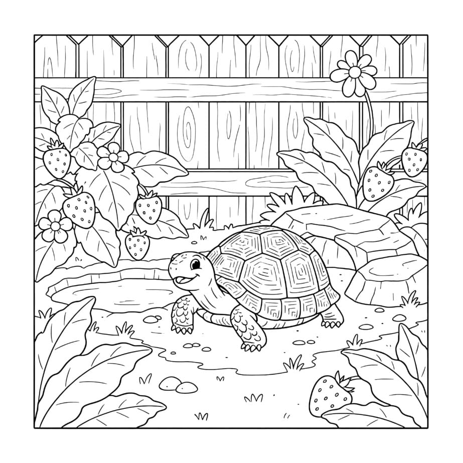 Tortoise In Garden Coloring Page | Coloring Pages Mimi Panda