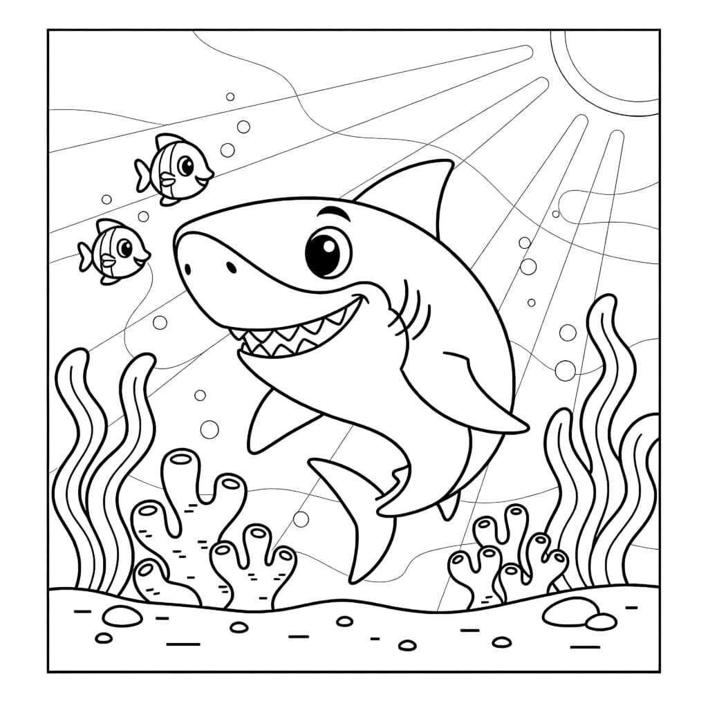 Shark Smiling Coloring Page | Coloring Pages Mimi Panda